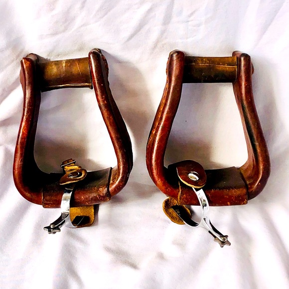 Vintage | Accents | Pair Of Vintage Stitched Leather Stirrups With ...